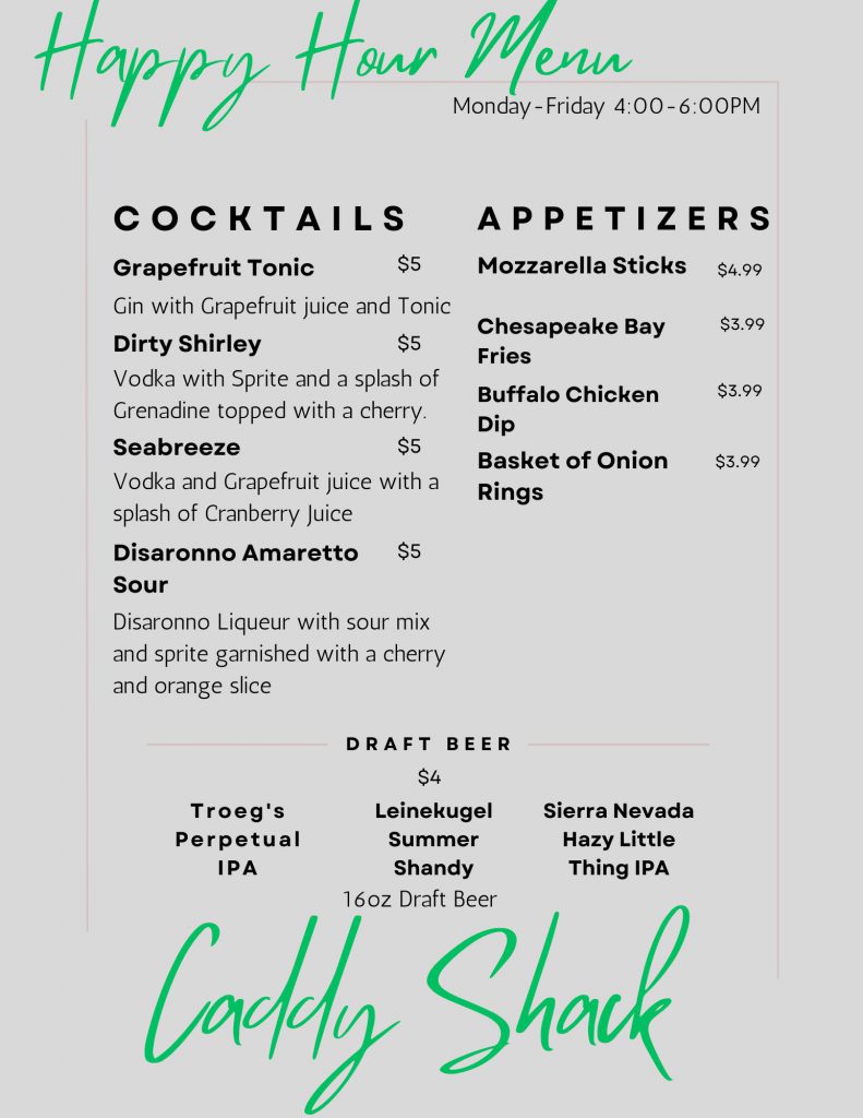 Caddy Shack Restaurant | Menus