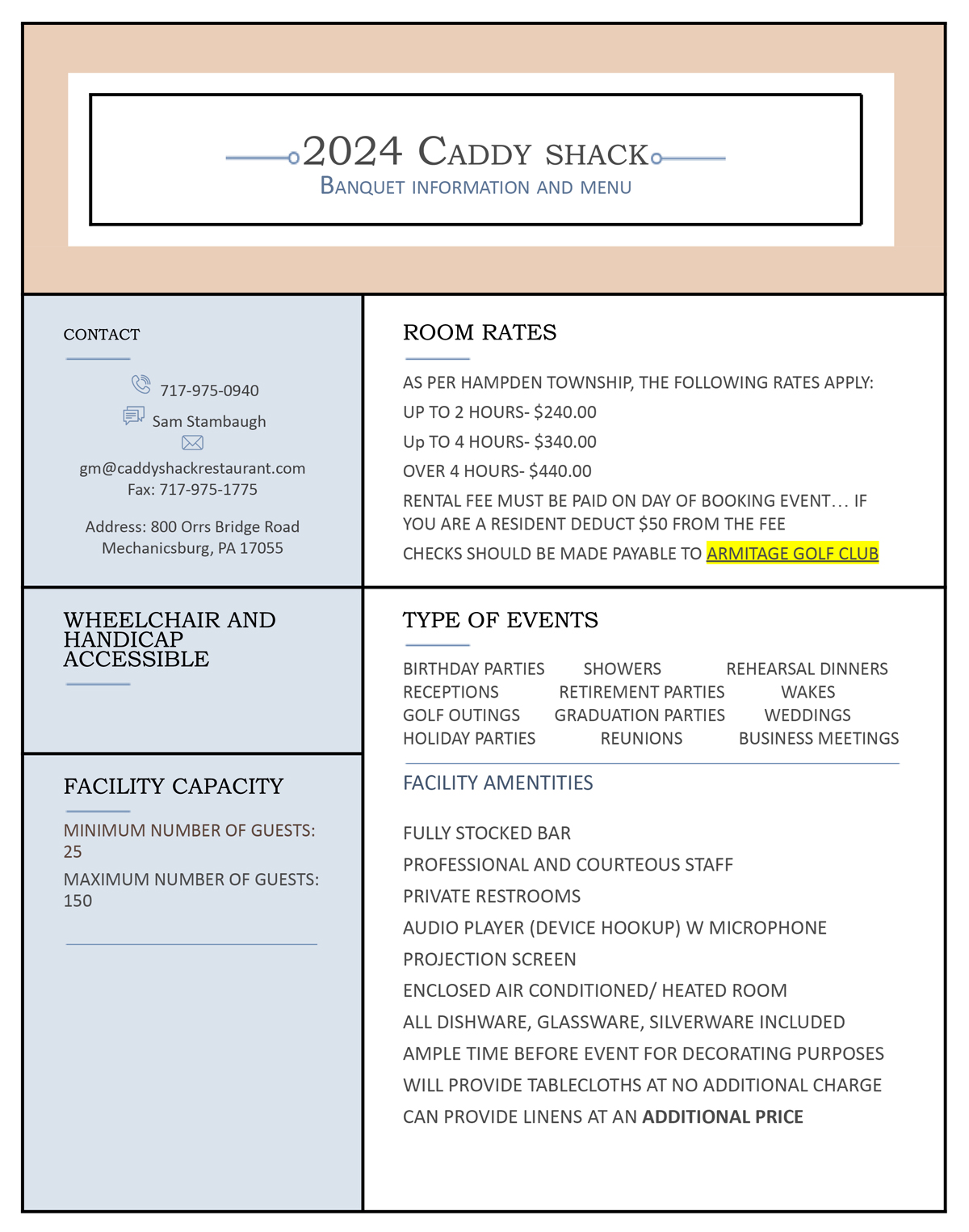 Caddy Shack Restaurant | Menus