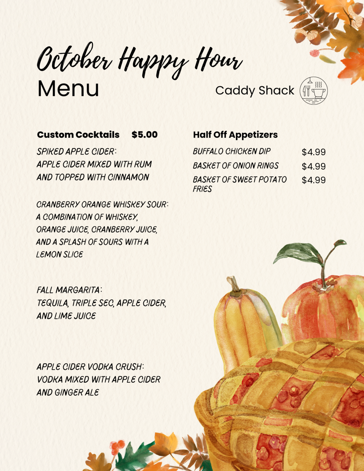 Caddy Shack Restaurant | Menus