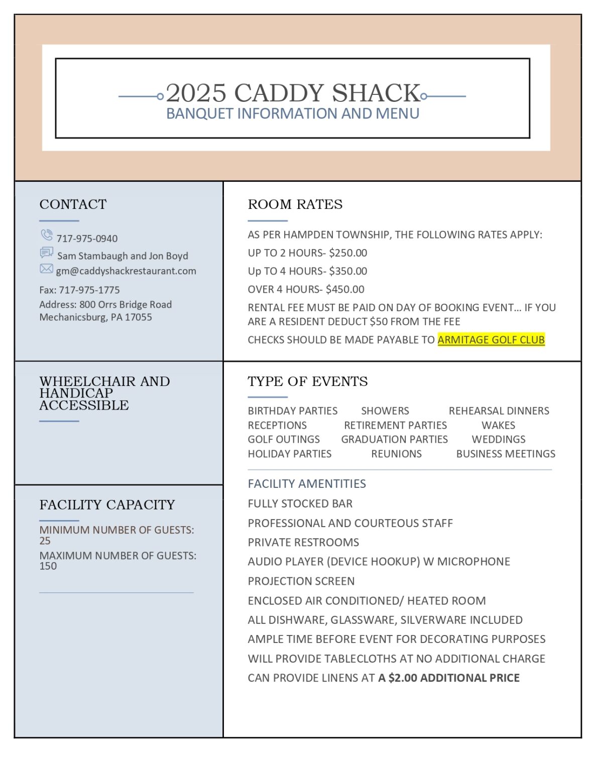 Caddy Shack Restaurant | Menus