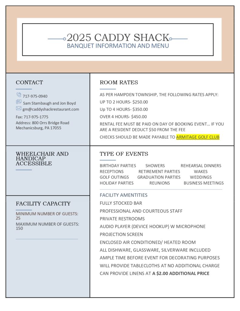 Caddy Shack Restaurant | Menus